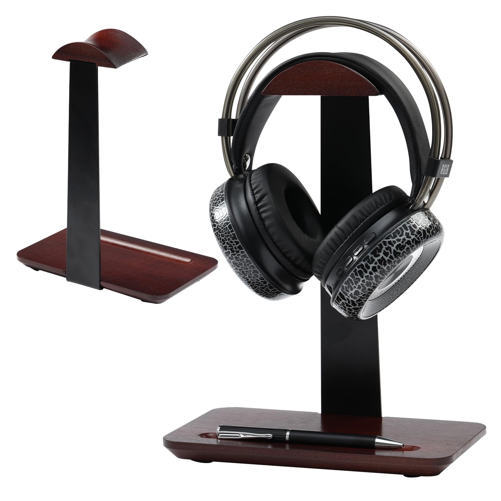 Walnut Headphone Stand | 2-in-1 Wood Headset Stand for Desk ...
