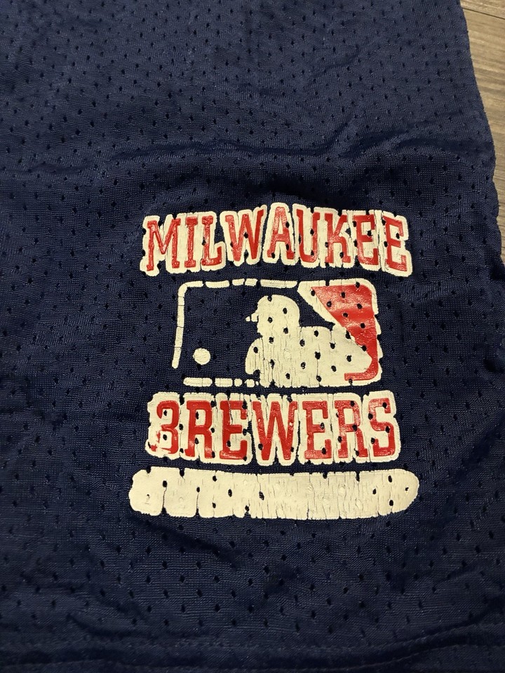 Vintage Milwaukee Brewers Shorts L Graphic Mesh MLB Baseball Russell ...