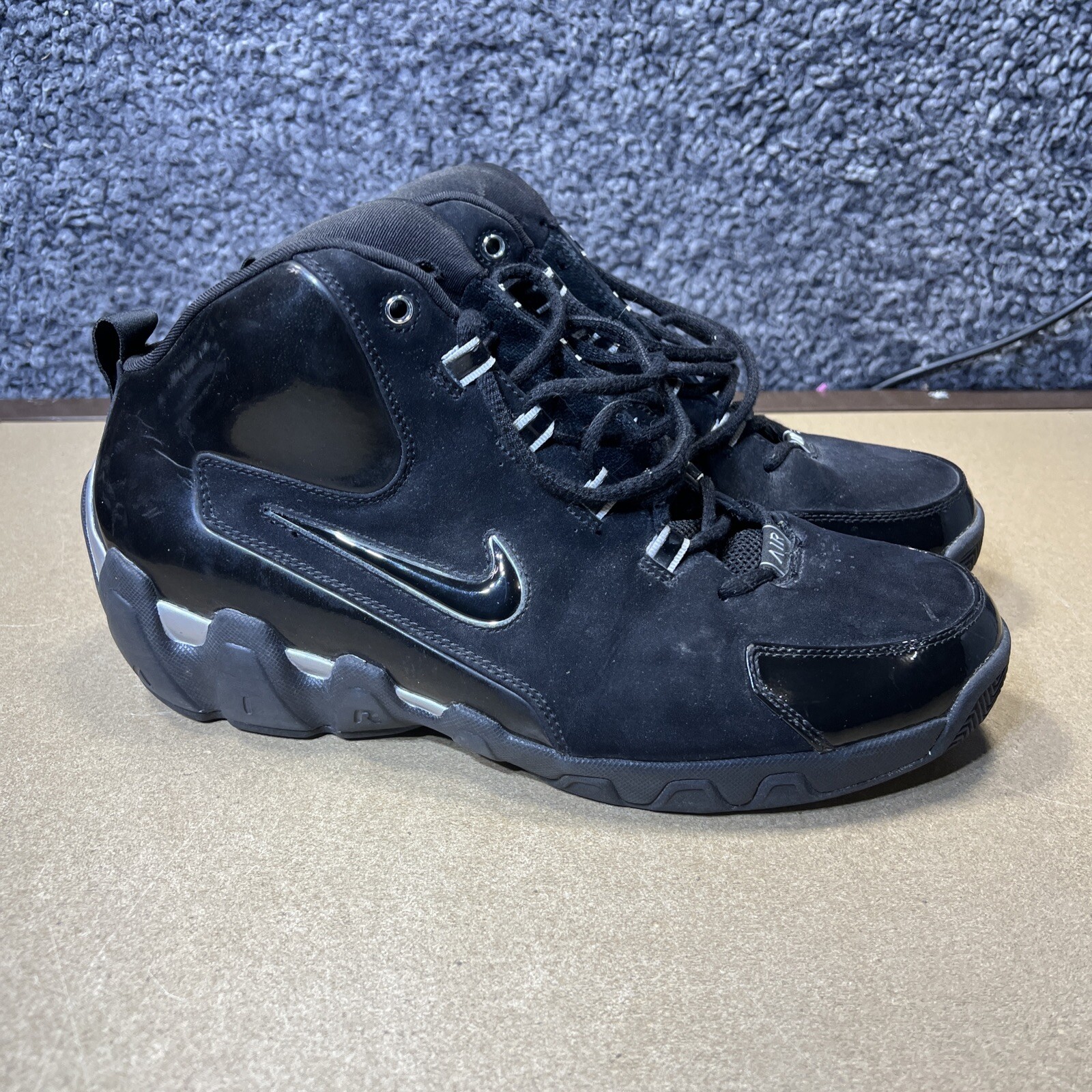 Nike Air Flight Hops Black Patent Leather Suede Shoes… - Gem