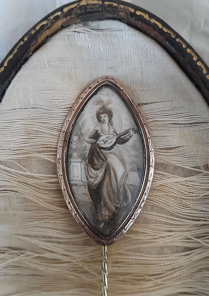 Antique Georgian Sepia Miniature Rose Gold Navette Stick Pin Georgian ...