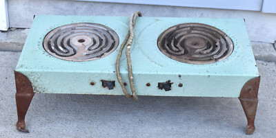 Vintage Green Porcelain 2 Burner Hot Plate Portable Electric Stove Top ...