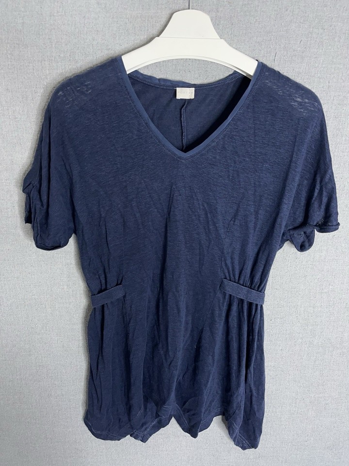 Poetry V-Neck Linen T-Shirt UK6-8 Blue Lagenlook Short Sleeve Relaxed ...