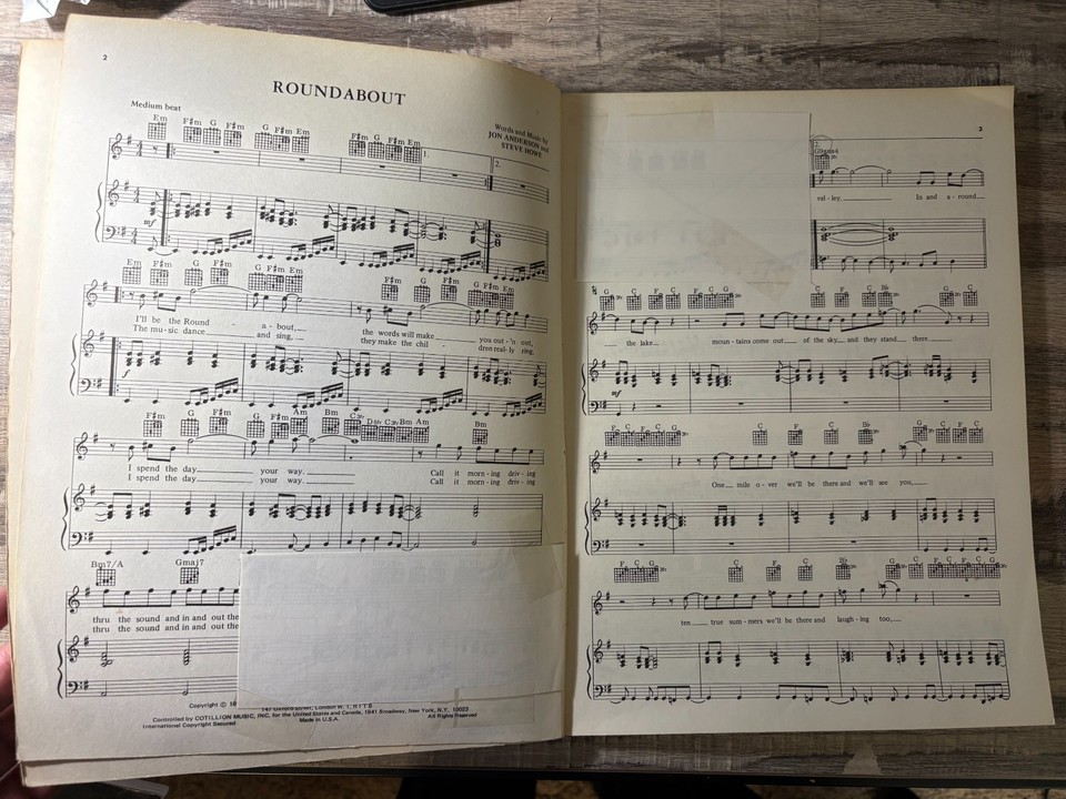 S VINTAGE 1972 YES Fragile Song Book Album Sheet Music Lyrics Guitar ...