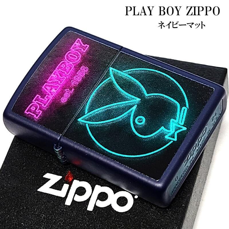 ZIPPO Playboy Rabbit Head PLAYBOY Logo ZIPPO Lighter Cute Navy Matte ...