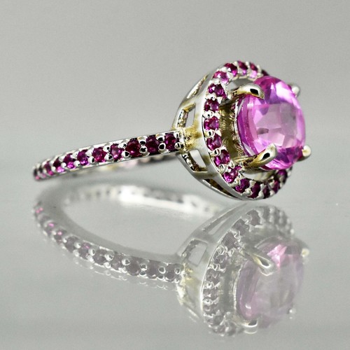 Natural Pink Sapphire 8 MM Round Checker Cut 925 Sterling Silver Ring ...