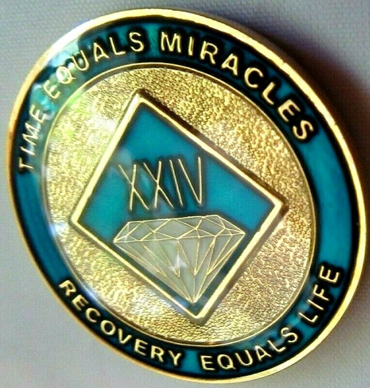 Narcotics Anonymous Blue Gold 24 Year White Medallion NA Clean Coin ...