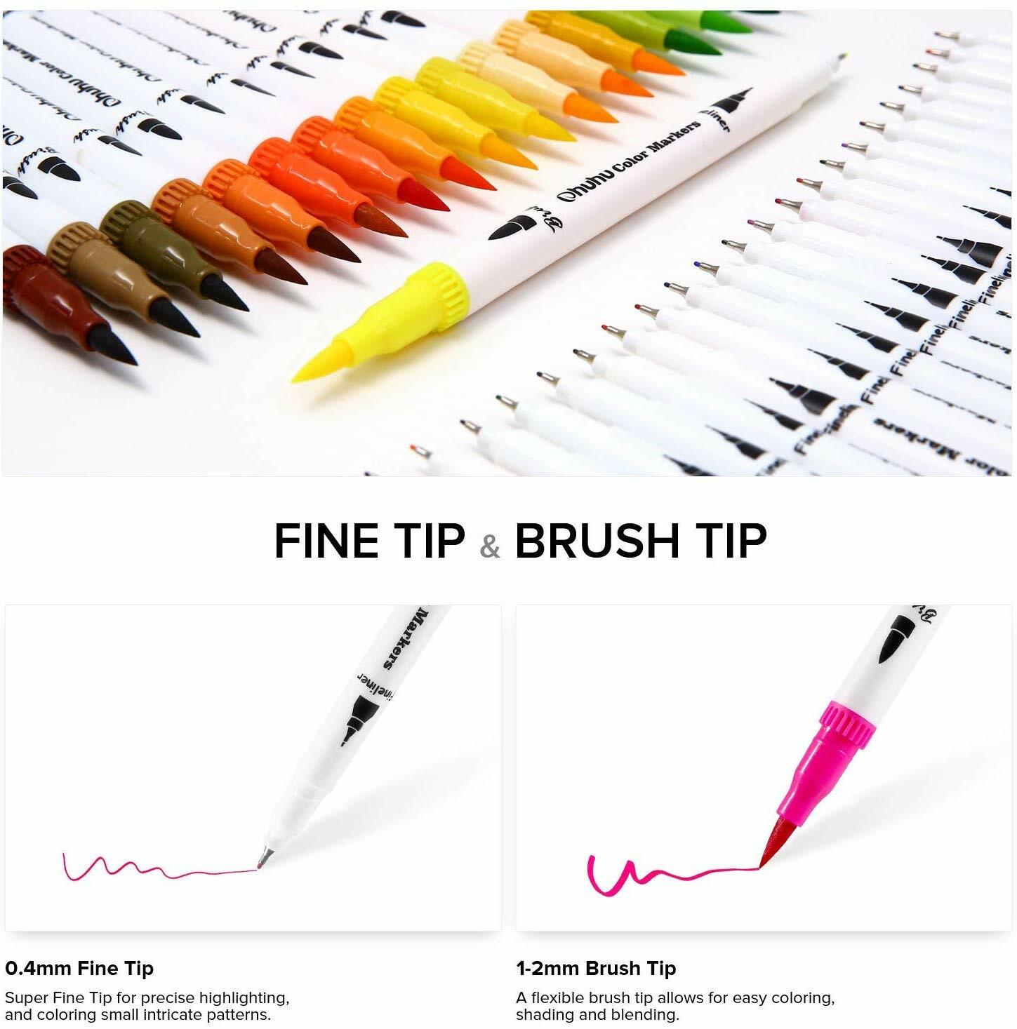 100 Colors Art Markers Set Ohuhu Dual Tips Coloring Brush Fineliner ...