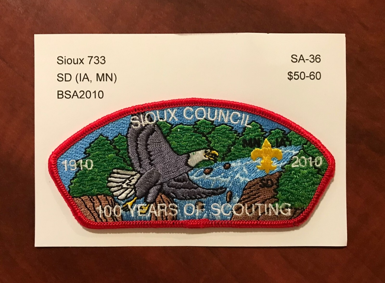 Boy Scout Patch CSP, Sioux 733, 100 Years, 2010, Red Border, SA-36, New ...