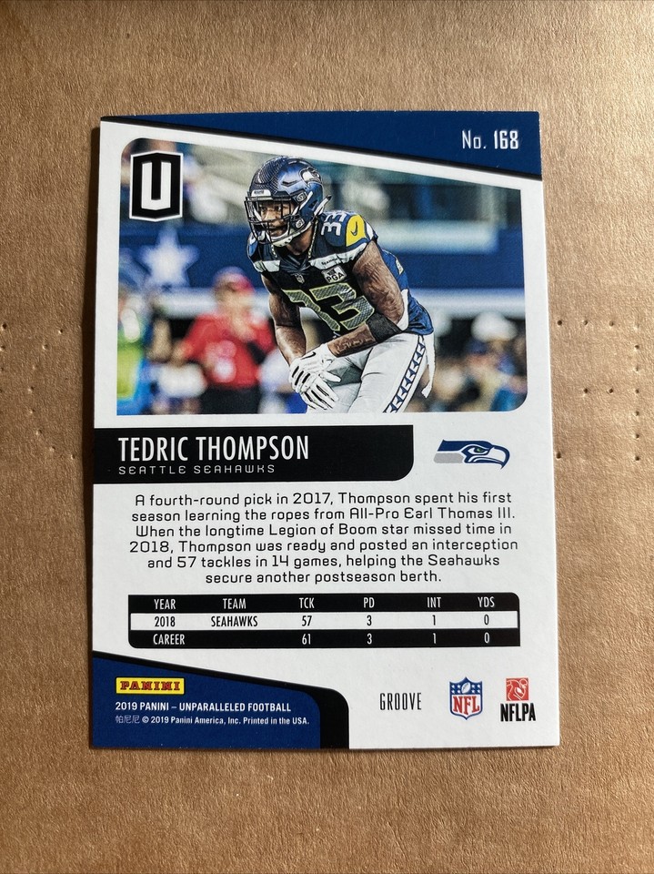 2019 TEDRIC THOMPSON PANINI UNPARALLELED ROOKIE RC GROOVE #168 SEAHAWKS ...