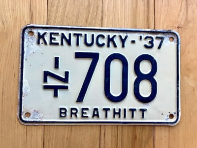 1937 Kentucky In Transit Breathitt County License Plate - Touch Up On ...