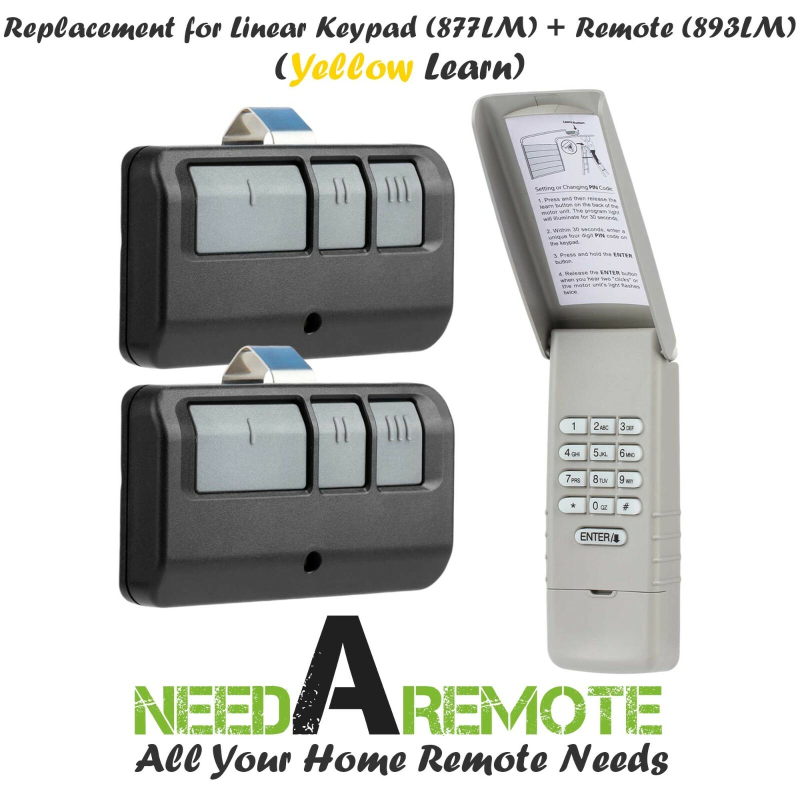 For 877LM Liftmaster Garage Door Keypad Keyless Entry Yellow Learn 2 ...