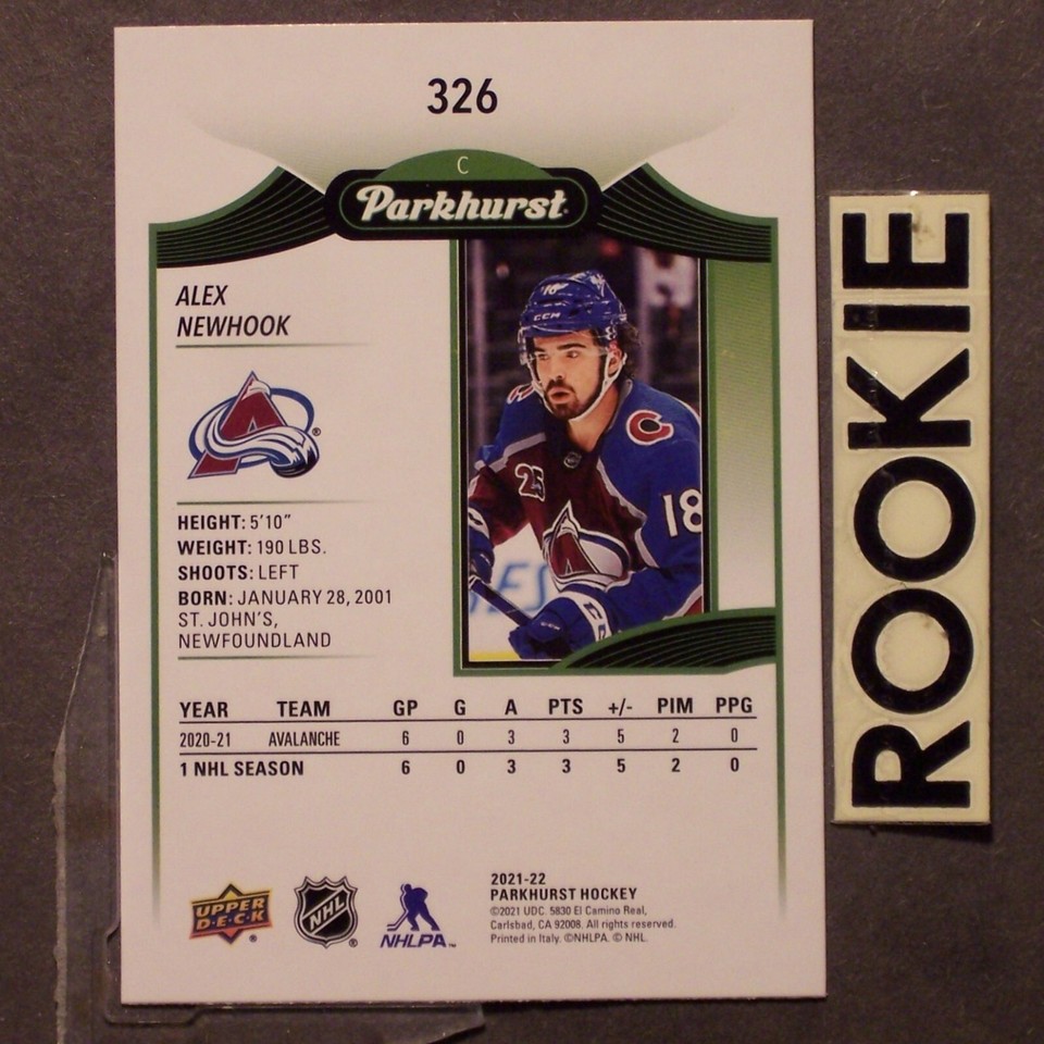 ALEX NEWHOOK 2021/22 Parkhurst ROOKIE #326 Colorado Avalanche RC | eBay