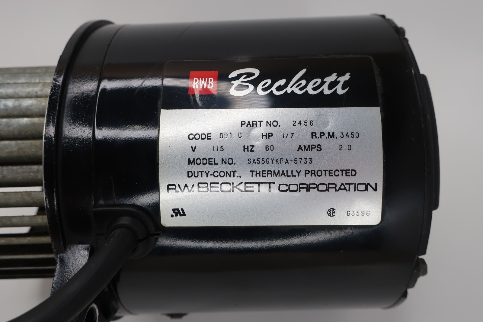 Beckett Motor 2456 For Beckett Oil Burner W/ Wheel 115V 2.0 A 3450 RPM ...