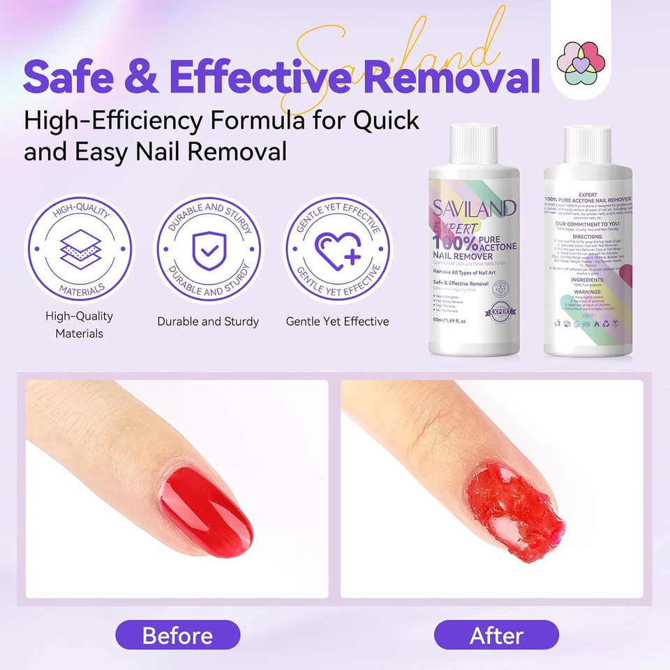 Acetone Nail Polish Remover Kit: 50 ML Expert Gel Nail Polish Remover ...