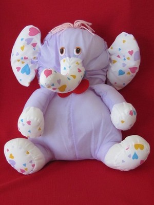 Vintage 80's Plush Toy ELEPHANT Purple w/Hearts Nylon Puffalump Style ...