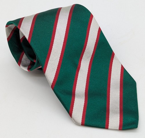 Ben Silver Green Red White Diagonal Striped Regimental Trad 100% Silk ...