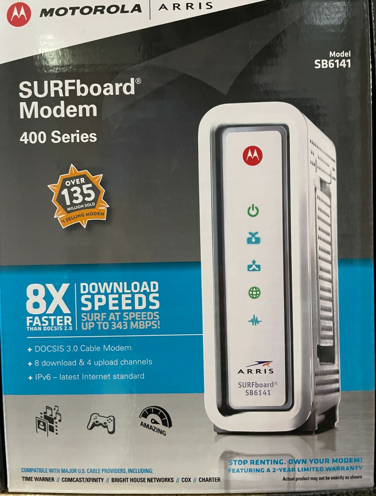 Motorola/Arris SURFboard Model SB6141 Docsis 3.0 Cable Modem 343mbps ...