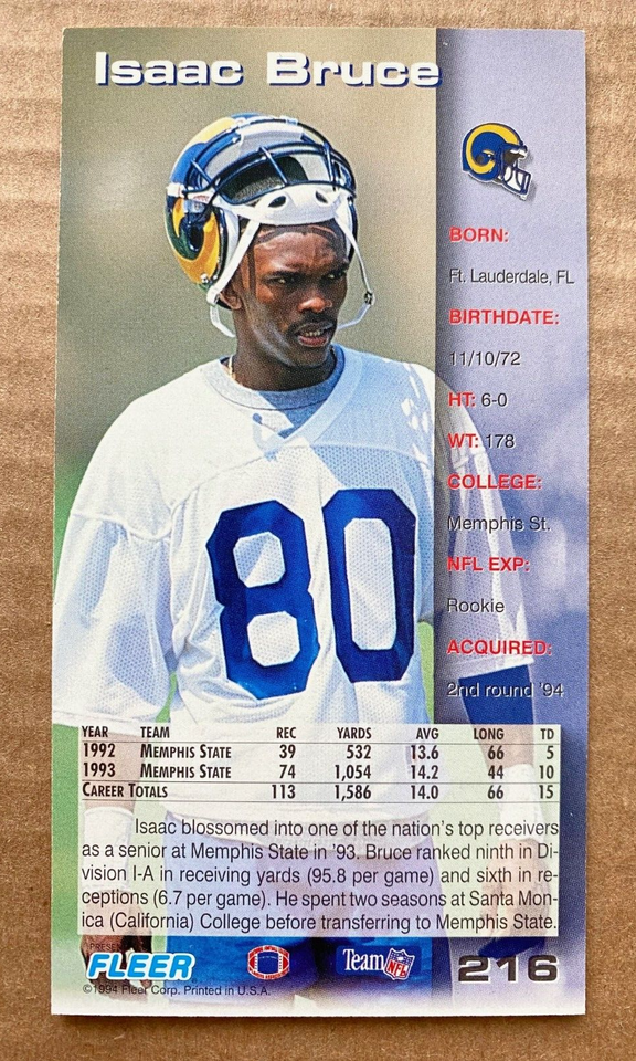 1994 Fleer GameDay ISAAC BRUCE RC #216 ST. LOUIS RAMS | eBay
