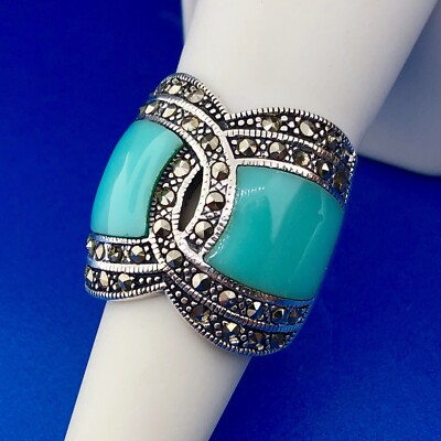 Designer Barse 925 Sterling Silver Turquoise Enamel Marcasite Statement ...