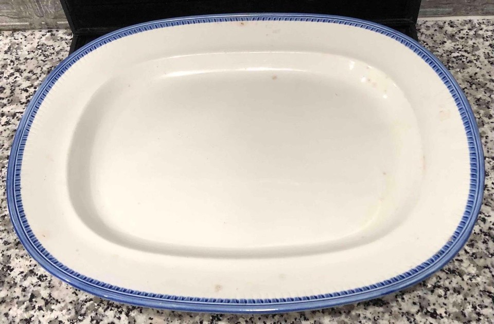Large Antique Leeds Type Blue Feather Edge Pearlware 15" Platter, BEST ...