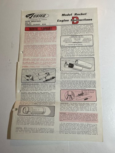 Estes Flying Model Rocket D Engine Instructions VG Shape | eBay