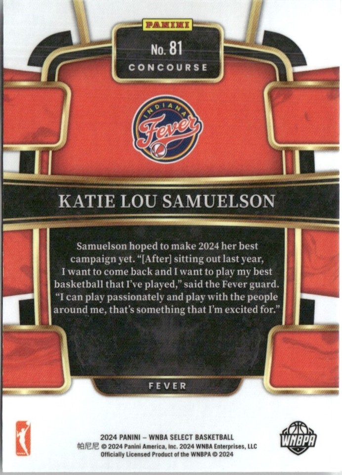 2024-25 Panini Select WNBA Katie Lou Samuelson Indiana Fever #81 | eBay