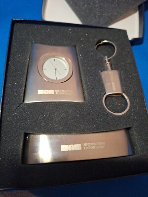 3 Piece Desk Set Silver Tone with Pewter Tone Metal CLOCK CARD KEY NEW ...
