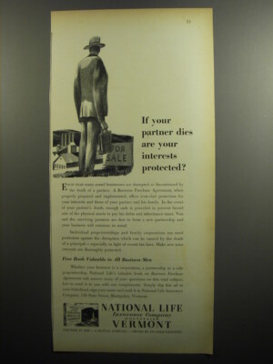 1951 National Life Insurance Ad - If your partner dies are interests ...