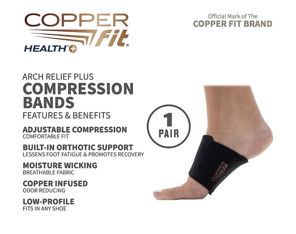 Copper Fit Work Gear Arch Relief Compression Bands, Black ...