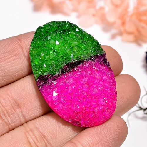 Natural Bio Color Druzy Oval Cabochon Loose Gemstone 86.5 Ct 41X27X9 mm ...
