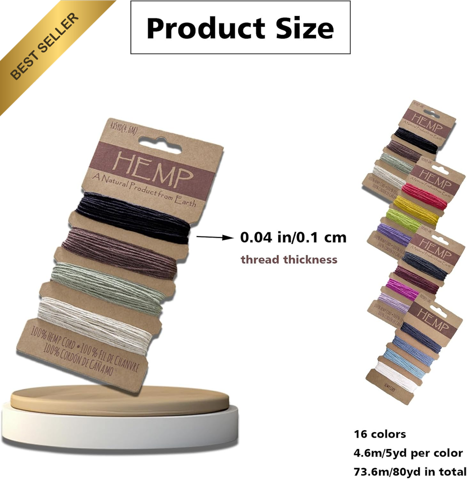 16 Colors 80 Yard Hemp Cord for Jewelry Making 1 Mm, Waxed Hemp String ...