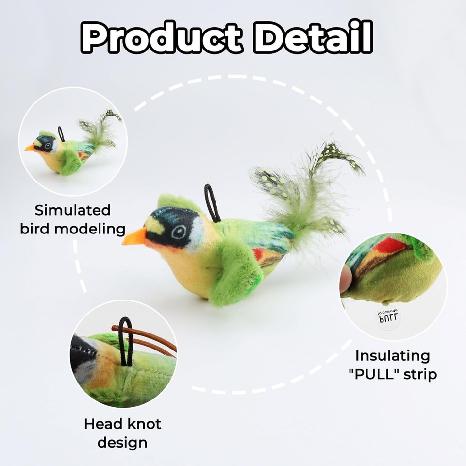Interactive Plush Bird Toy for Cats-Realistic Singing Sound,Artificial ...