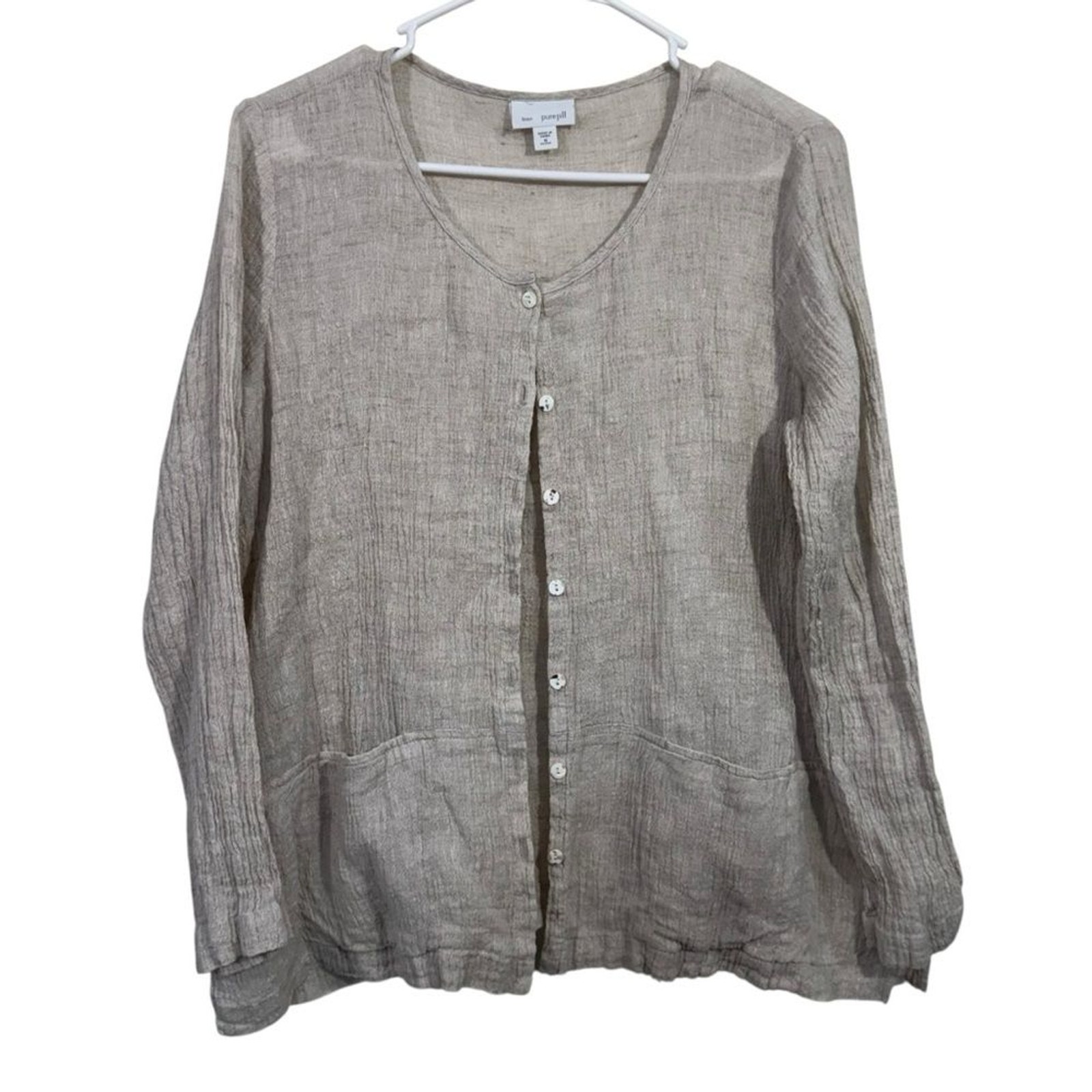 J. Jill 100% Linen Cream Colored Long Sleeve Button D… - Gem