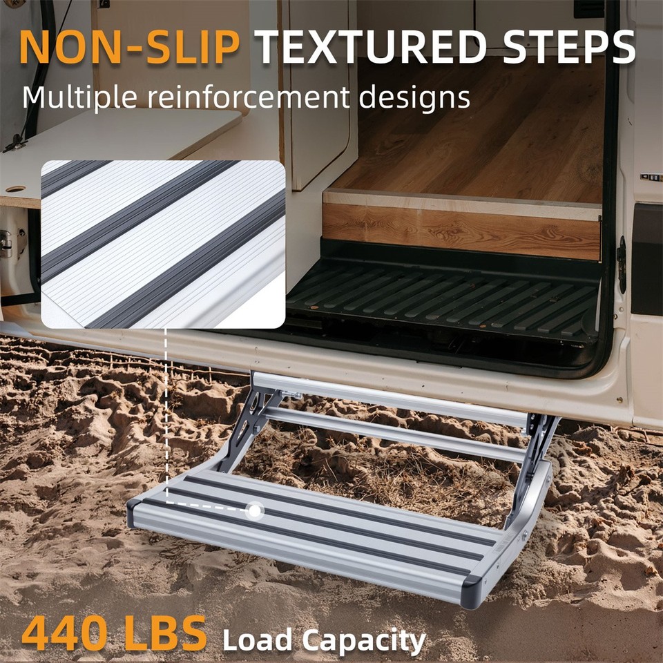 1/2 Step Aluminium Manual Pull Out Retractable RV Camper Platform Steps ...