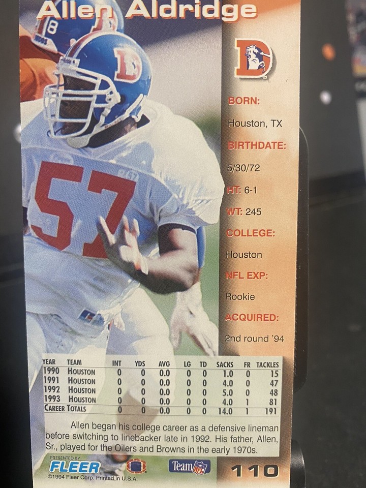 1994 Fleer GameDay Allen Aldridge #110 Rookie RC | eBay