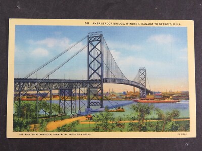 1943 Vintage Postcard Ambassador Bridge Windsor Canada B6512 | eBay