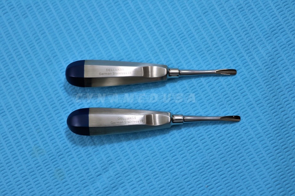 2 PC DENTAL TOOTH SURGERY ROOT ELEVATOR DEL #5MM STR+5MM CVD GERMAN S.S ...