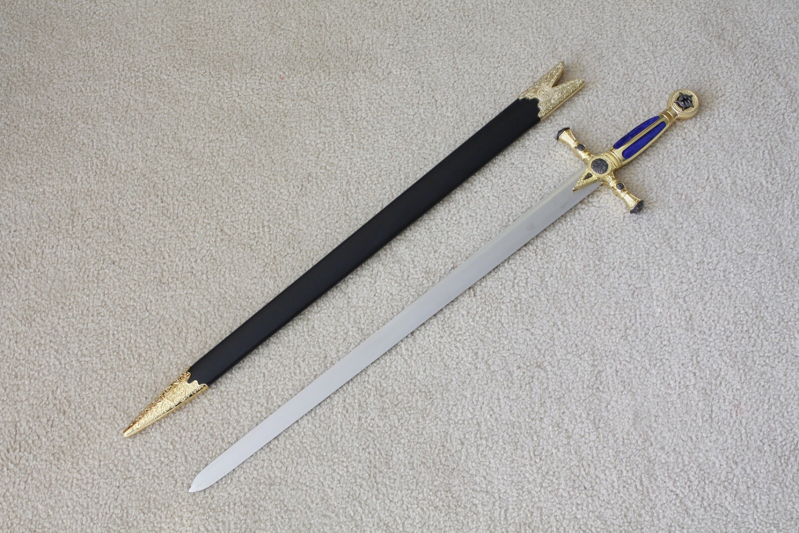 S0200 GOLDEN BLUE MASONIC TEMPLAR FREEMASONRY CEREMONIAL SWORD W ...