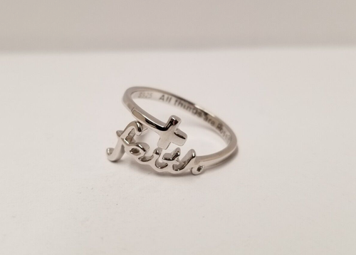 Always Blessed "Faith" Script Sterling Silver Cross Adjustable Size Ring | eBay