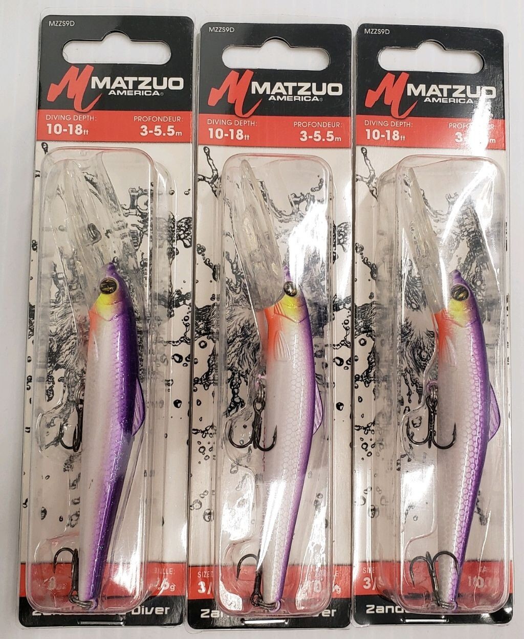 3-Matzuo Zanda Shad Jerkbait Walleye 3-5/8" 3/8OZ PurPearl Prizm 2 ...