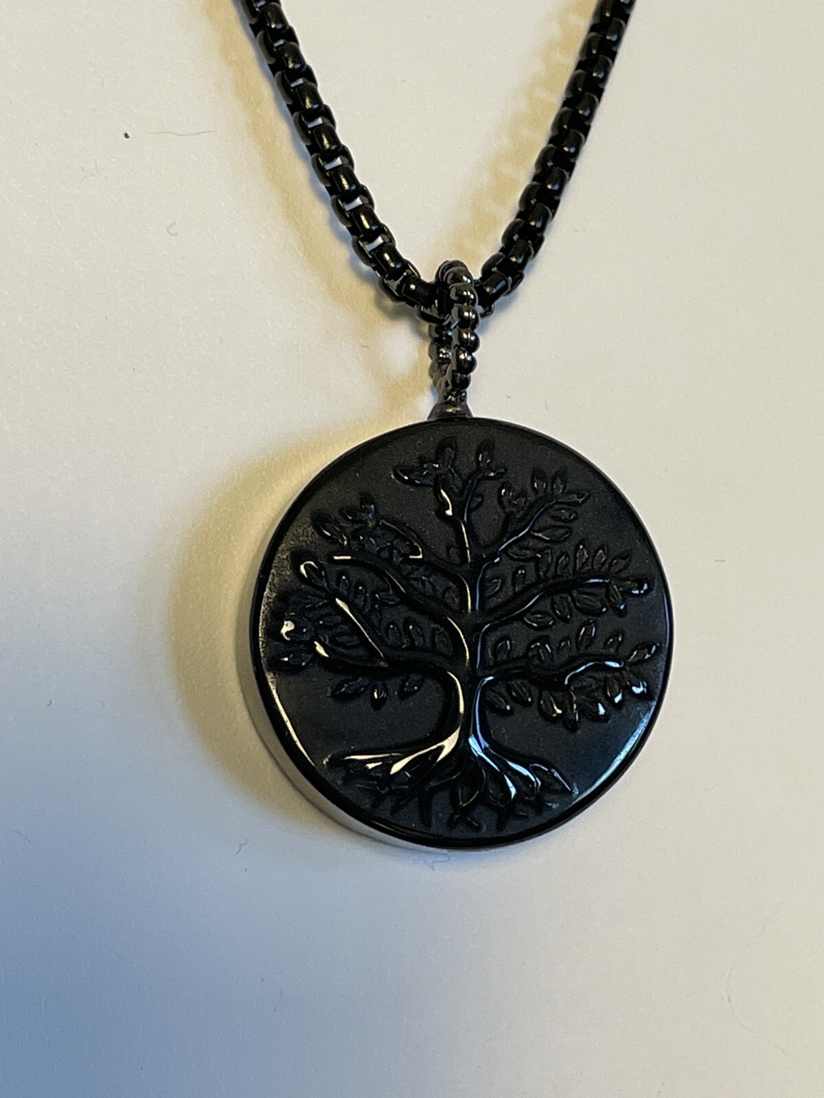 Obsidian Tree Of Life Pendant Necklace 28” Box Chain Unisex | eBay