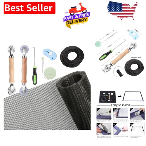 Comprehensive Screen Repair Kit 48"x118" - Fiberglass Mesh with Tools ...