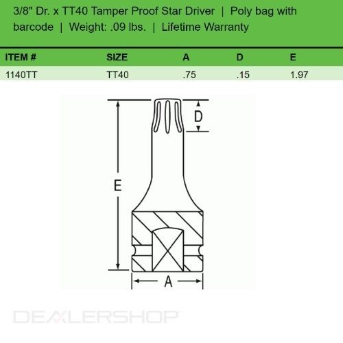 Grey Pneumatic 1140TT 3/8" Drive TT40 Tamper-Proof Star Impact Bit ...