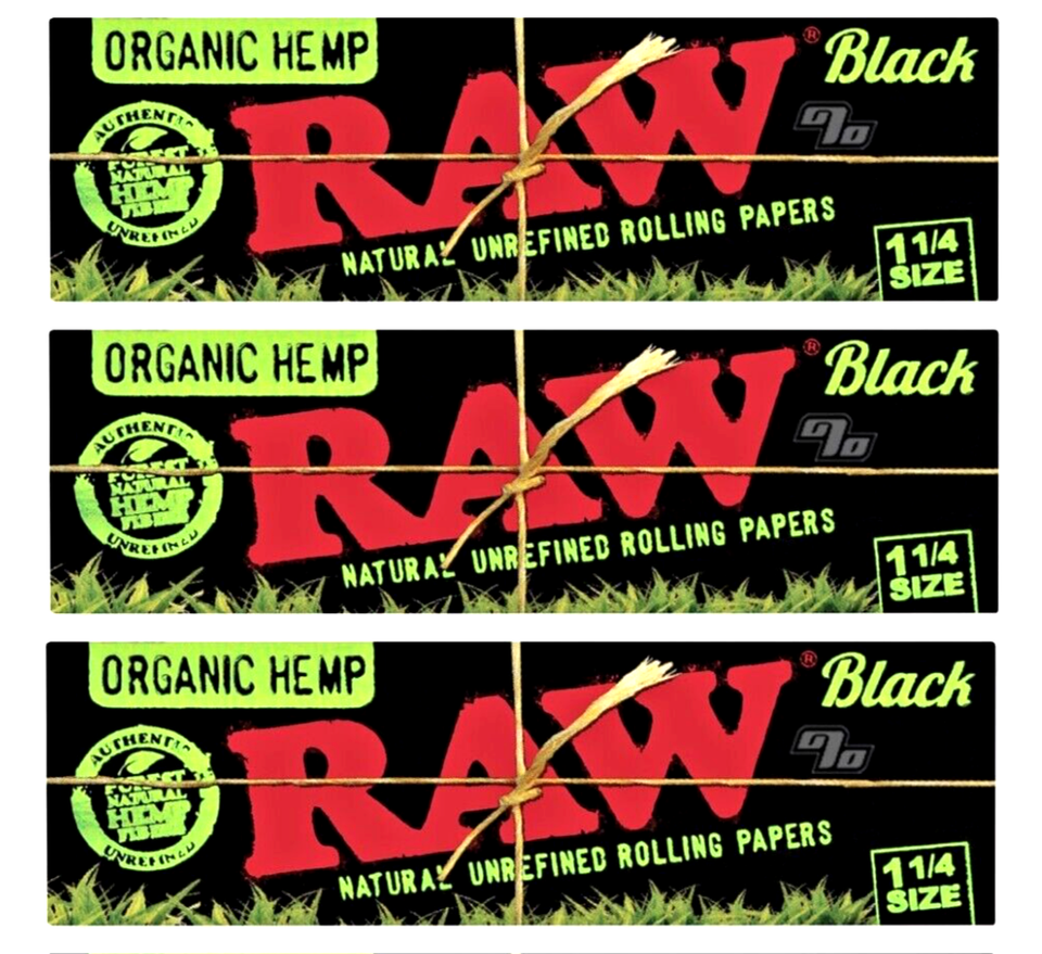 5x Raw Black Organic Hemp Rolling Papers 1 1/4 Size 5 Packs USA SHIPPED ...