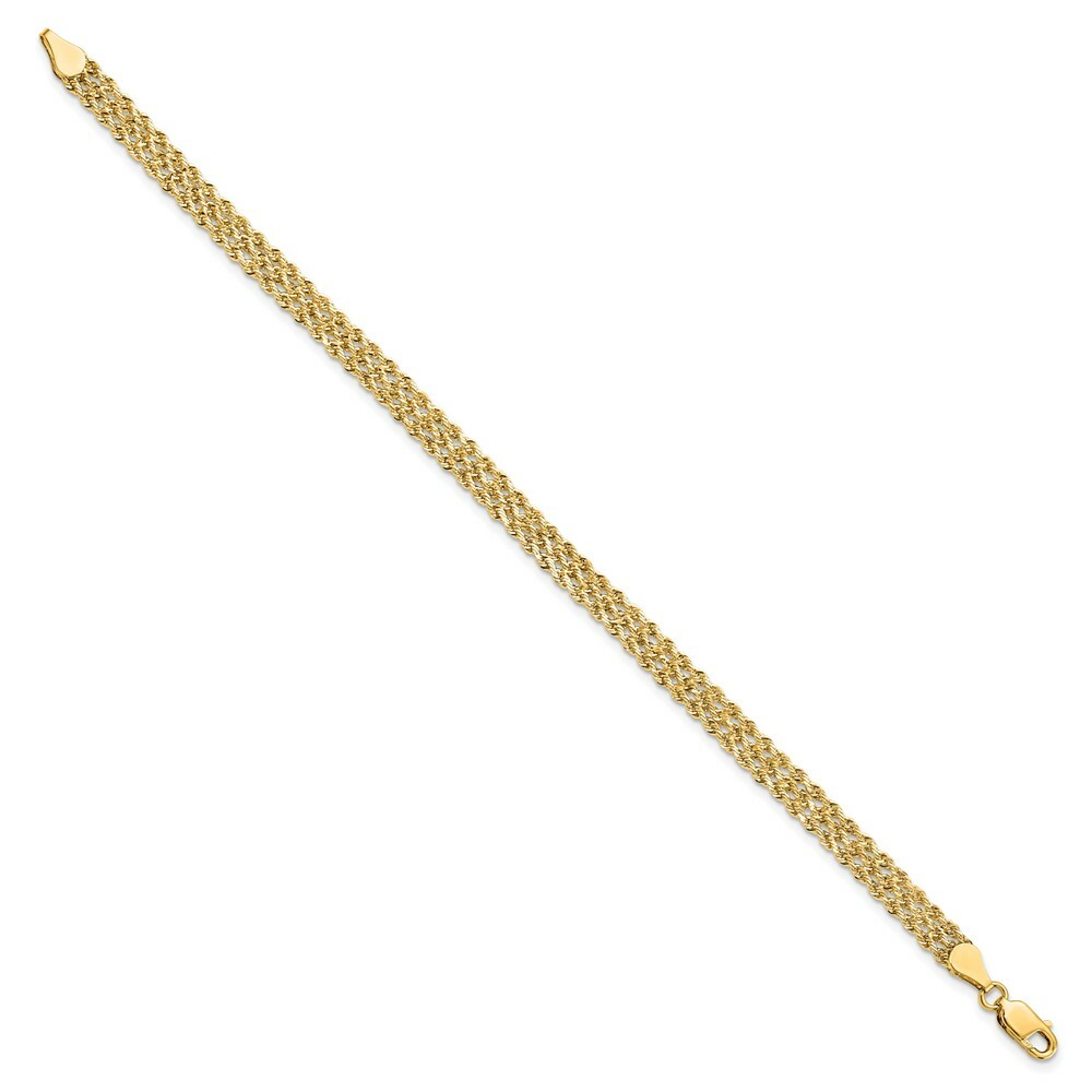 8" 14K Yellow Gold 4.5mm Wide Diamond-Cut Triple Rope Chain Bracelet | eBay