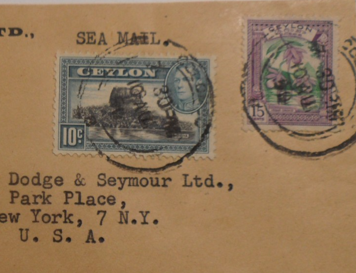 STAMPMART : CEYLON SRI LANKA 1953 COLOMBO SEA MAIL COVER USED TO NY USA ...