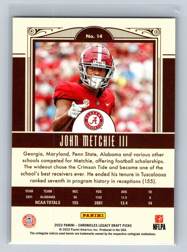 2022 Panini Chronicles Draft Picks #14 John Metchie III Alabama Crimson ...