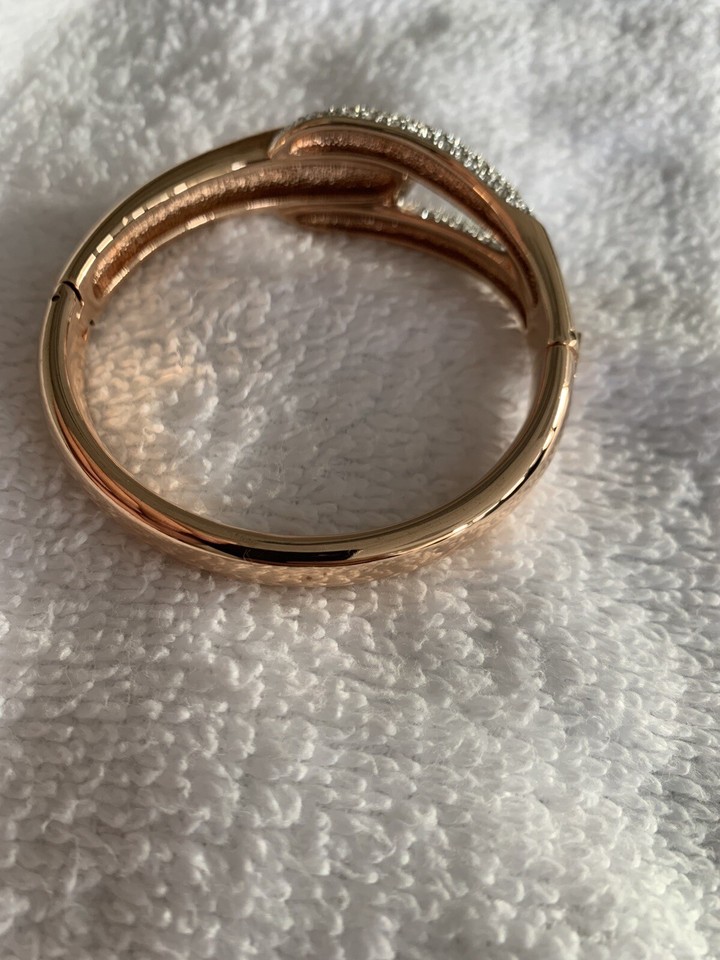 Swarovski Signed Swan M Logo 23k Gold plated Crystal Hinged Bangle | eBay