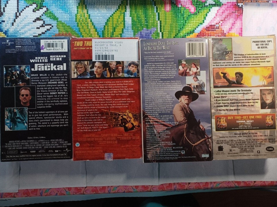VHS 4 LOT LONESOME DOVE, KNIGHTS TALE, TERMINAL IMPACT, THE JACKAL ...