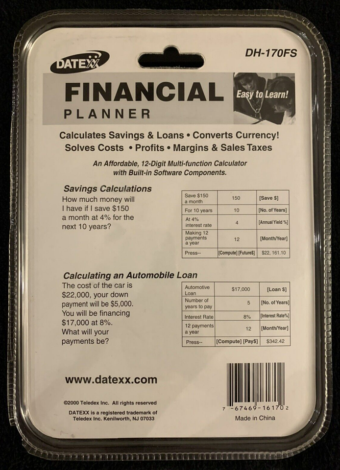 DateXX Financial Planner Calculator DH-170FS - Brand New Sealed w/ Case ...